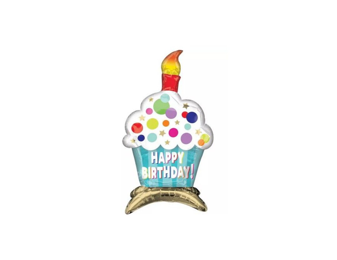 Cupcake Birthday Balloon: Teal Wrapper, Polka Dot Sprinkles, Air-filled ...