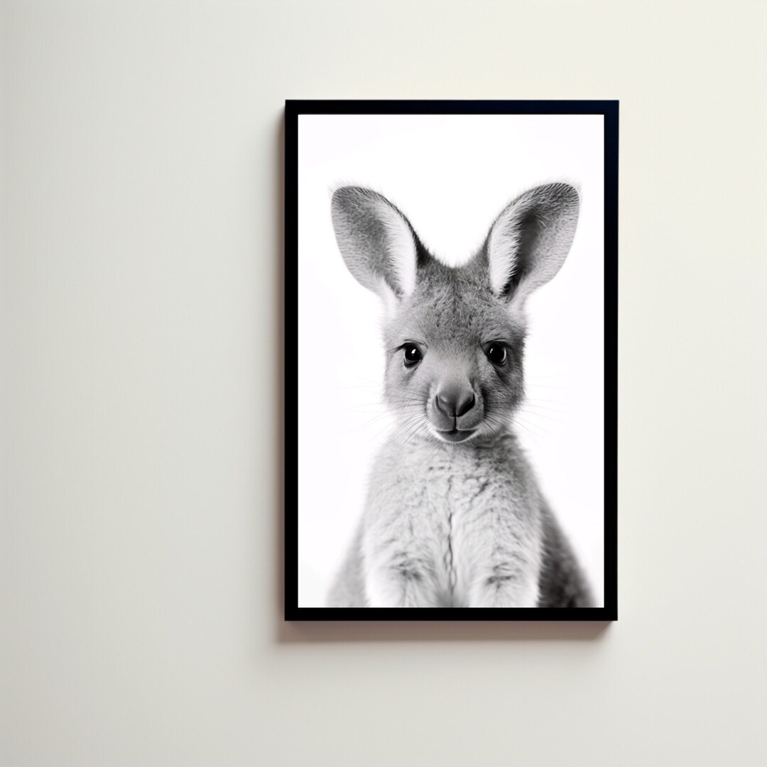 Baby Kangaroo Print Australian Animal Wall Art Nursery Decor Black and ...