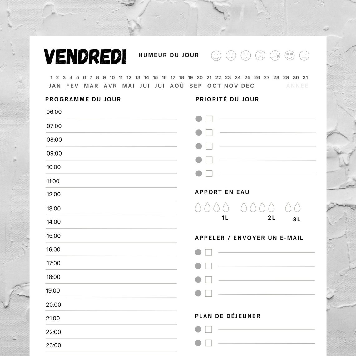 Agenda Journalier Imprimable Français - Etsy