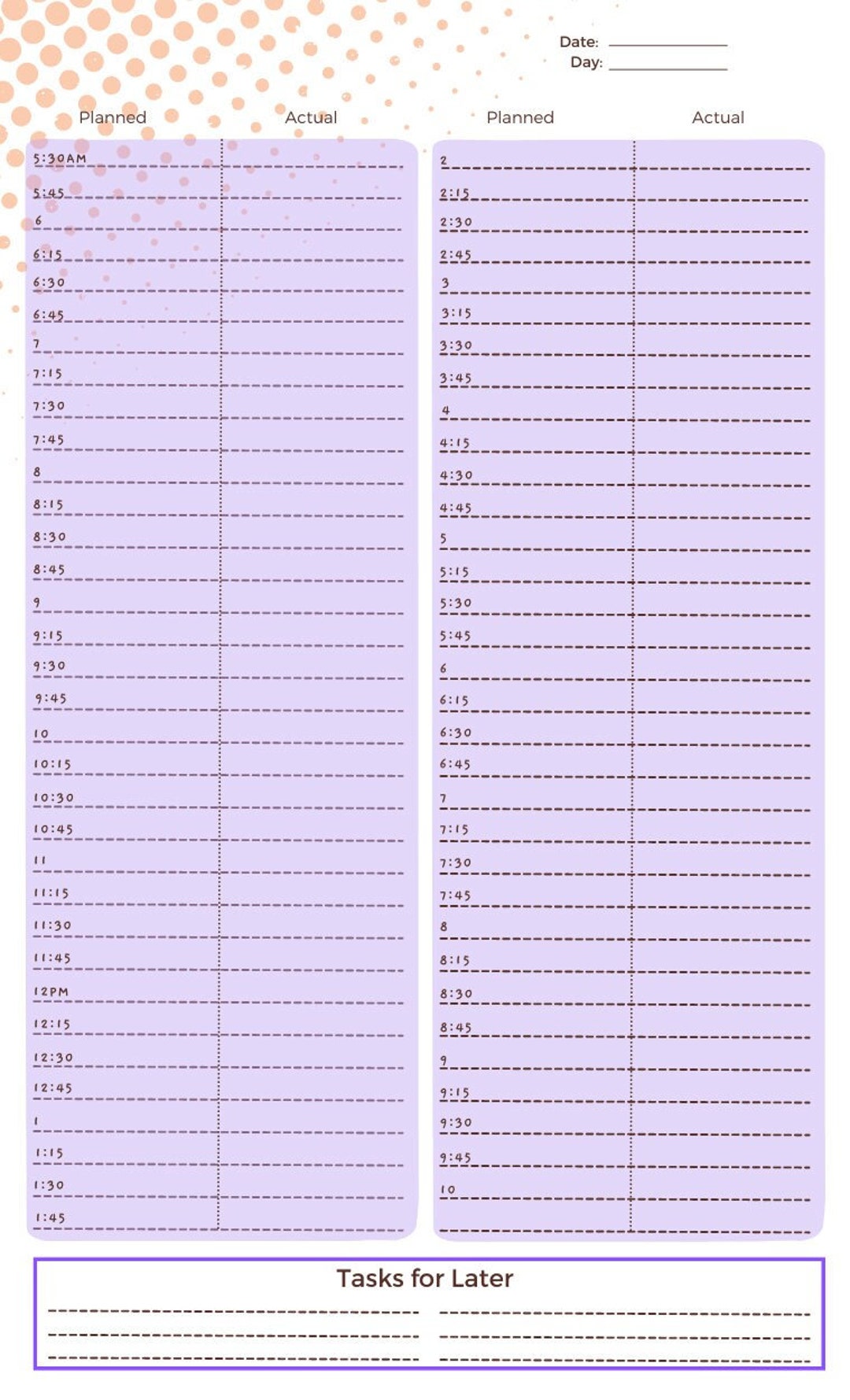 15 Minute Planner Sheet, Daily Appointment Schedule & Time Slots ...