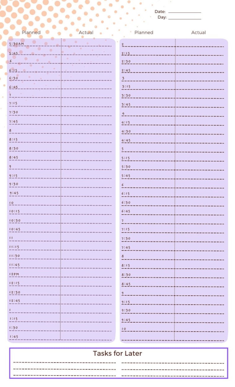 15 Minute Planner Sheet, Daily Appointment Schedule & Time Slots ...