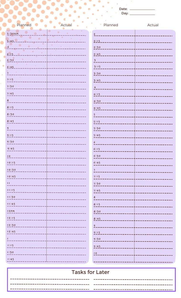 15 Minute Planner Sheet, Daily Appointment Schedule & Time Slots ...