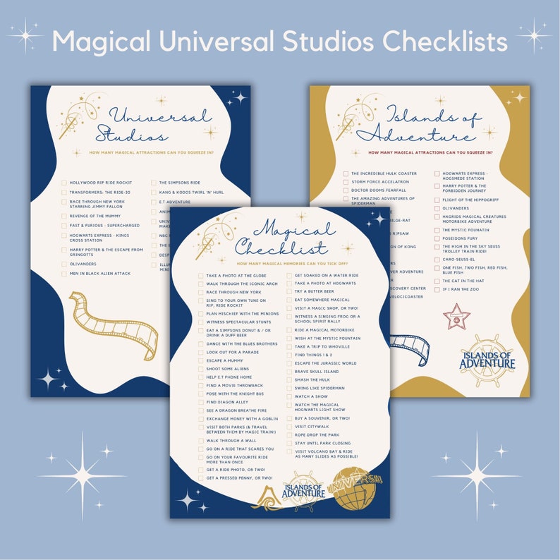 Universal Studios Checklist. Printable Digital Download - Etsy