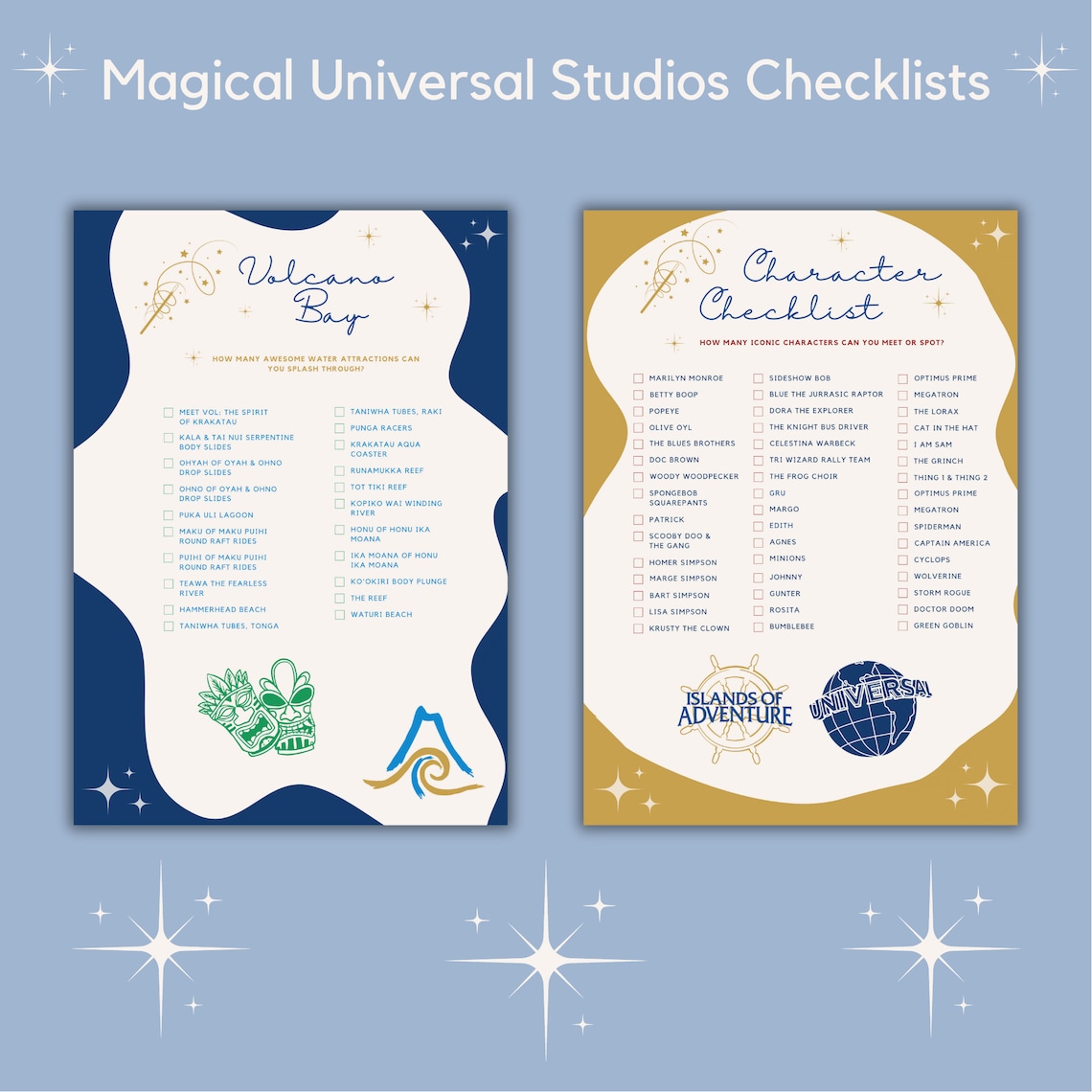 Universal Studios Checklist. Printable Digital Download - Etsy