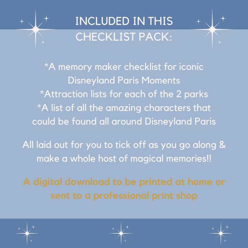 Disneyland Paris Checklist. Printable Digital Download - Etsy