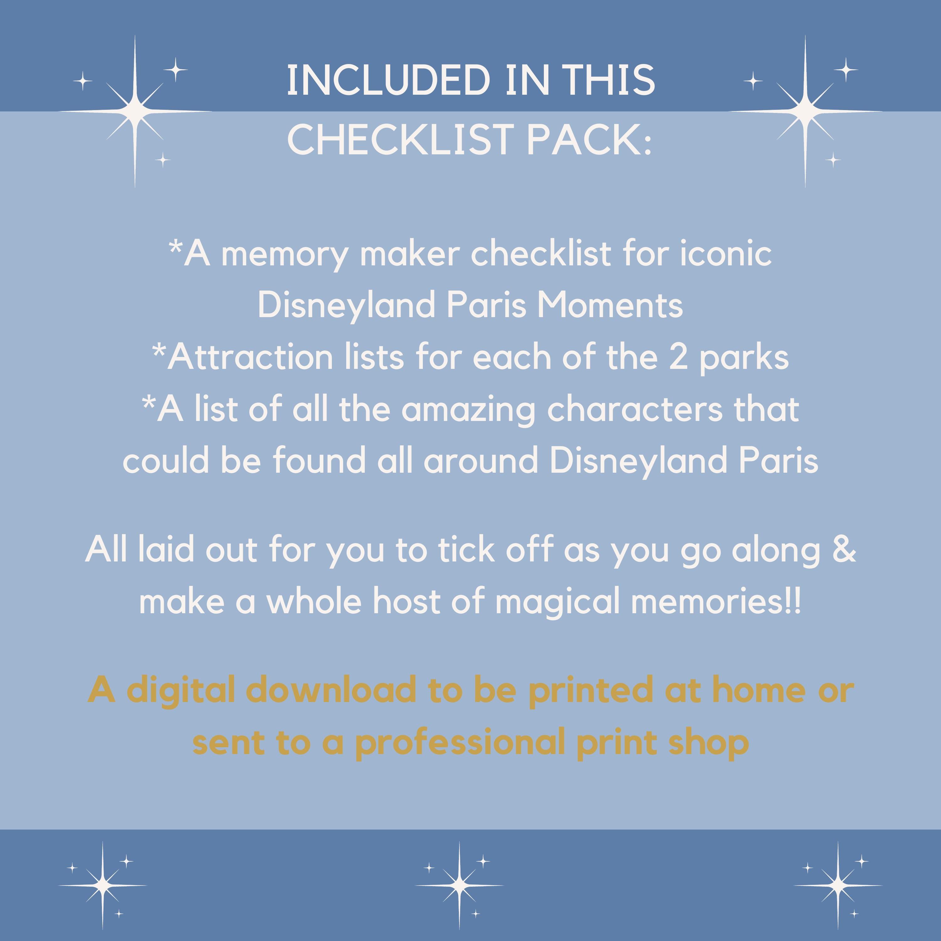 Disneyland Paris Checklist Printable, Ride & Character Tracker, Disney ...