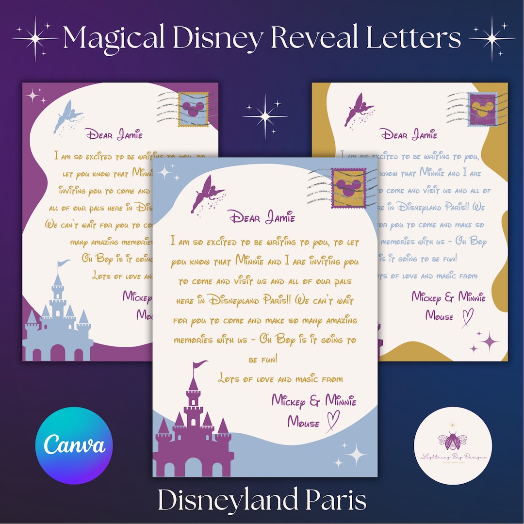 Editable Disneyland Paris Surprise Reveal Letter. Surprise Gift for ...