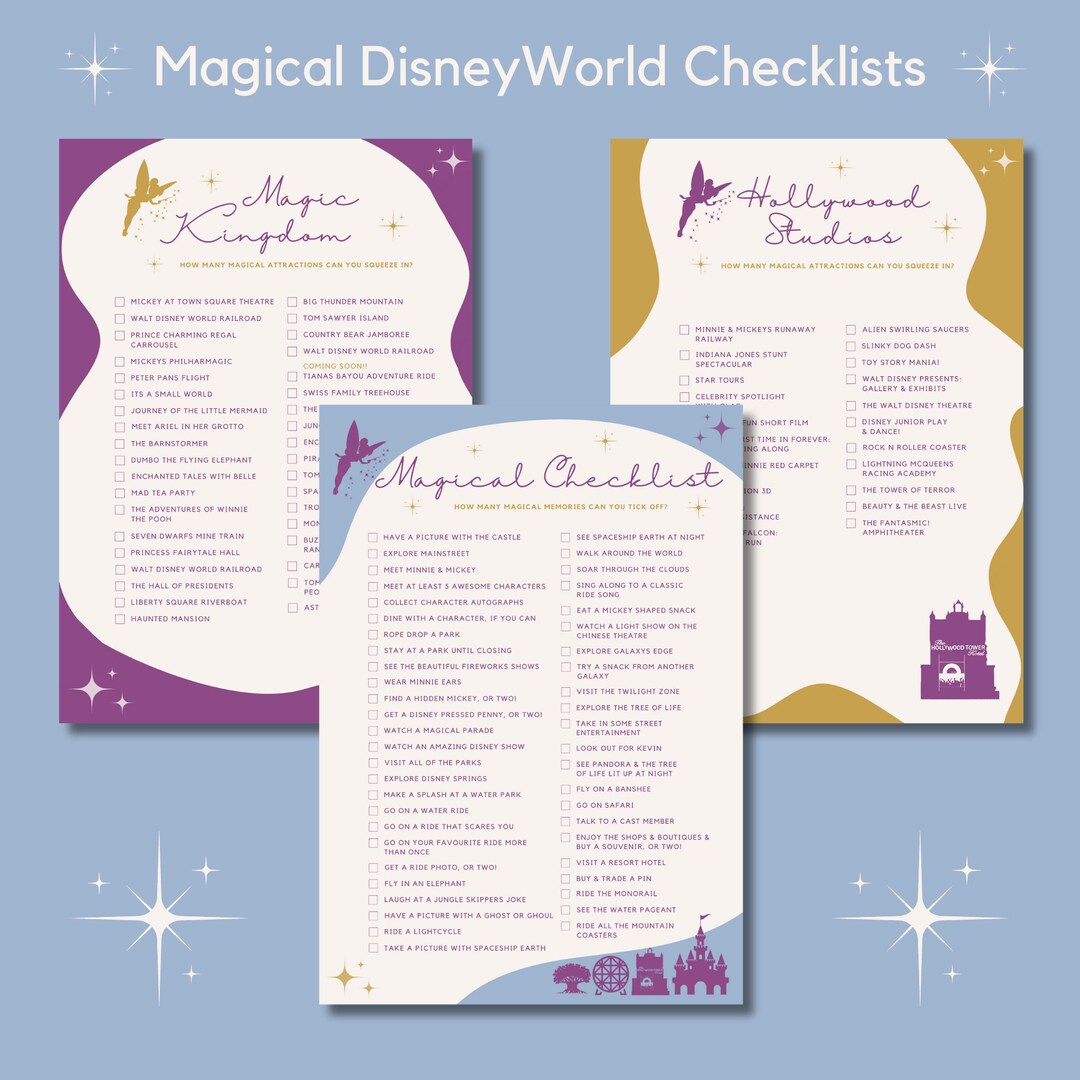 Disneyworld Checklists. Printable Digital Download - Etsy