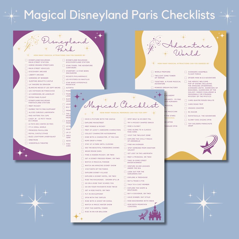 Disneyland Paris Checklist Printable, Ride & Character Tracker, Disney ...