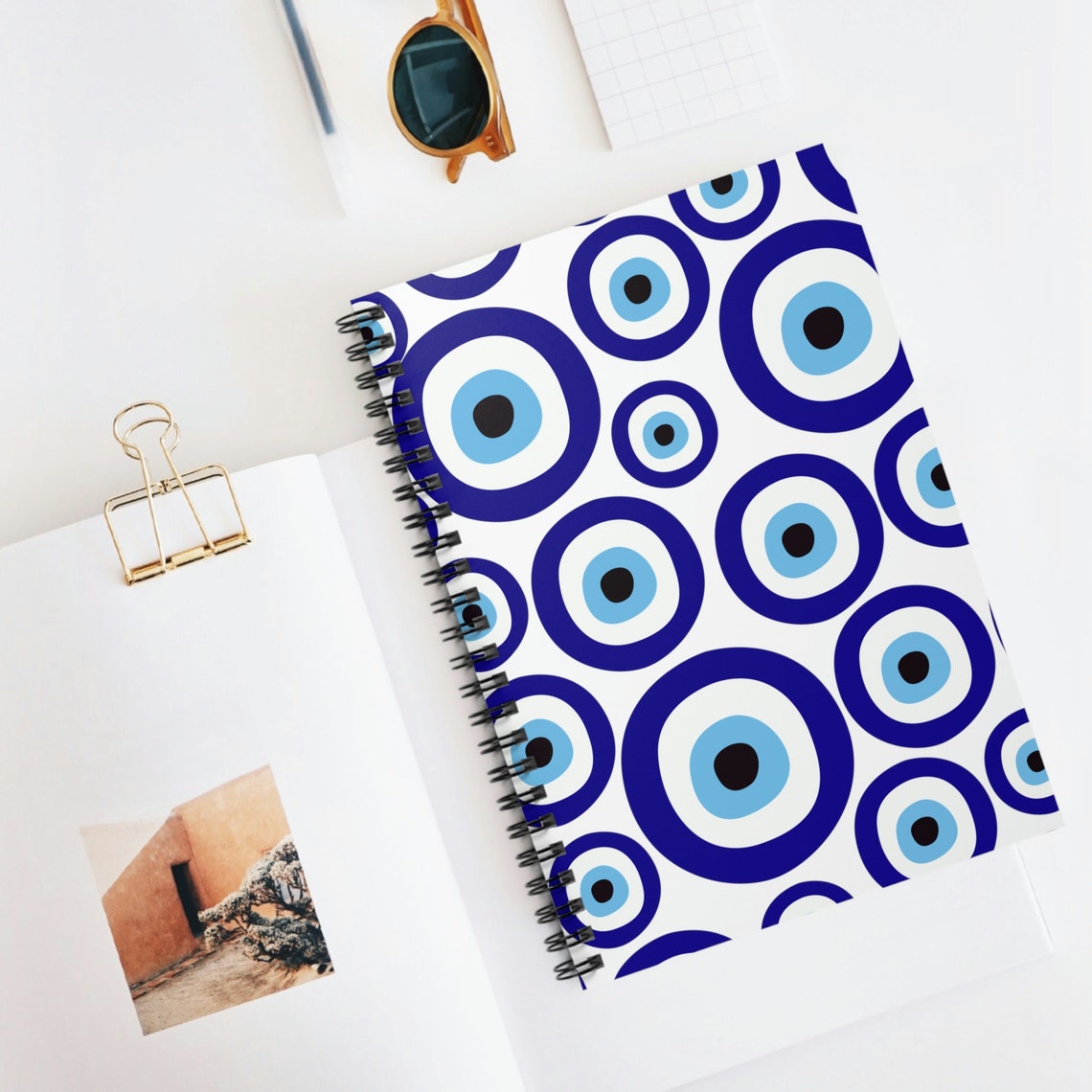 Evil Eye Spiral Notebook - Ruled Line, 8x6x.6 Inch Journal Stationary ...
