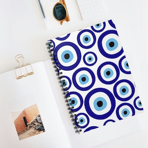 Evil Eye Spiral Notebook - Ruled Line, 8x6x.6 Inch Journal Stationary ...