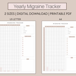 Migraine Tracker Bundle | Yearly Migraine Tracker | Daily Migraine Log ...