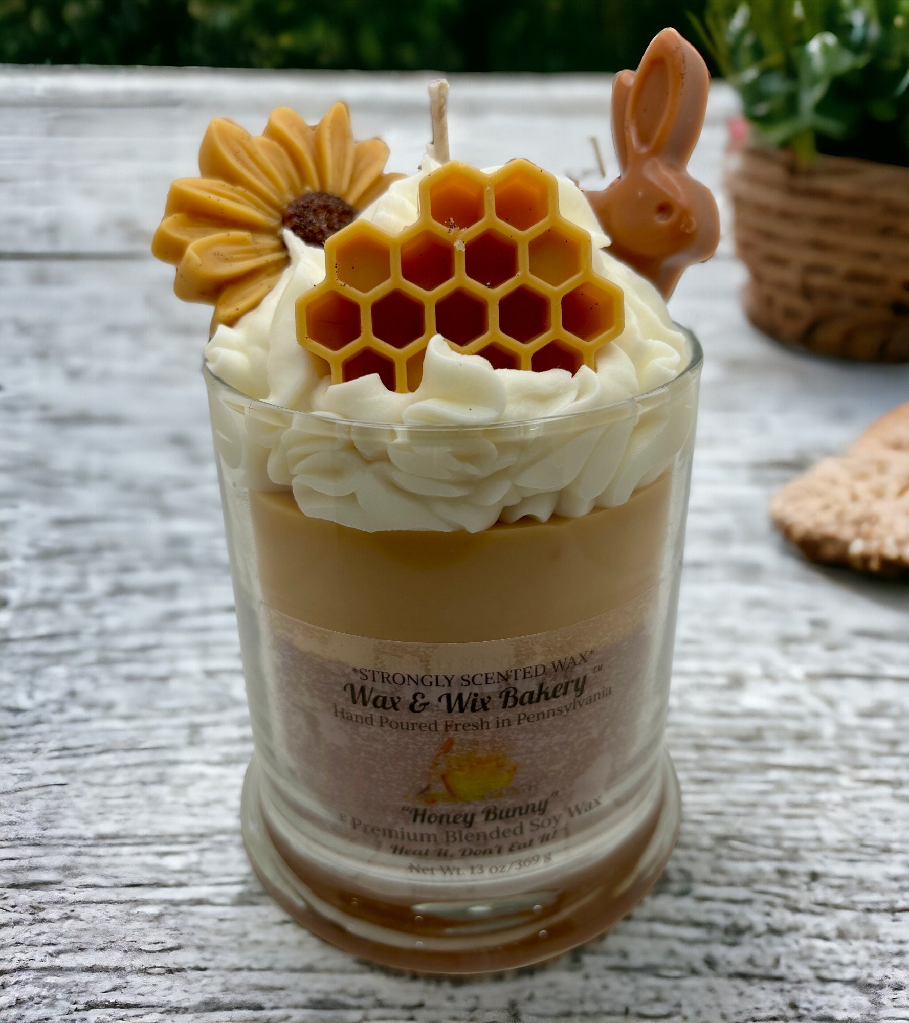 Honey Bunny Candle. 13 Oz. Soy Candle/bunny Rabbit/honeycomb/flower ...