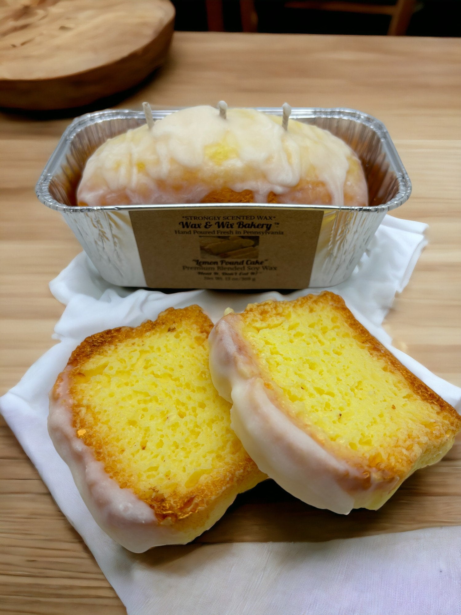 Large Glazed Lemon Pound Cake Candle. Bread Loaf Pan Candle. Soy Wax ...