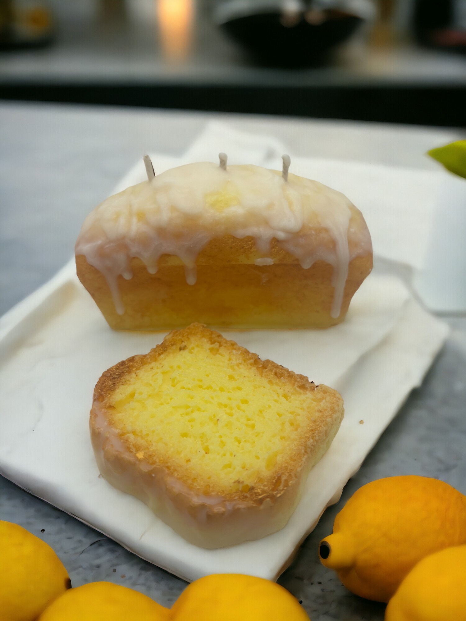 Large Glazed Lemon Pound Cake Candle. Bread Loaf Pan Candle. Soy Wax ...