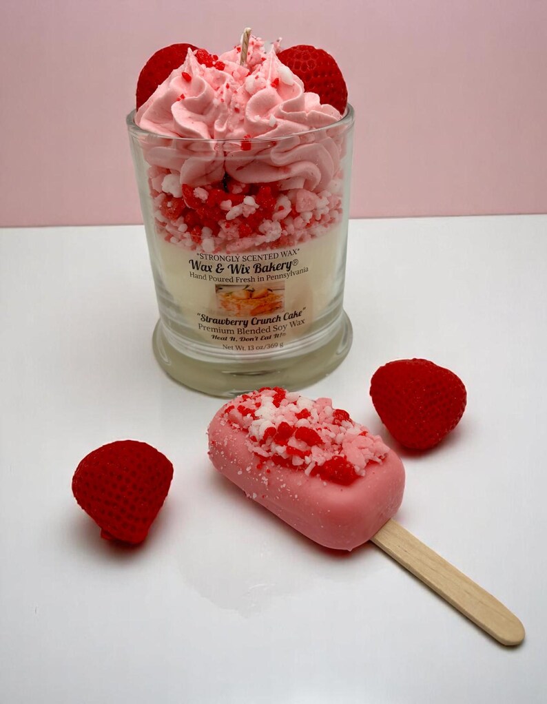 Strawberry Crunch Cake Candle. Large 13 Oz. Soy Candle/strawberry Cake ...