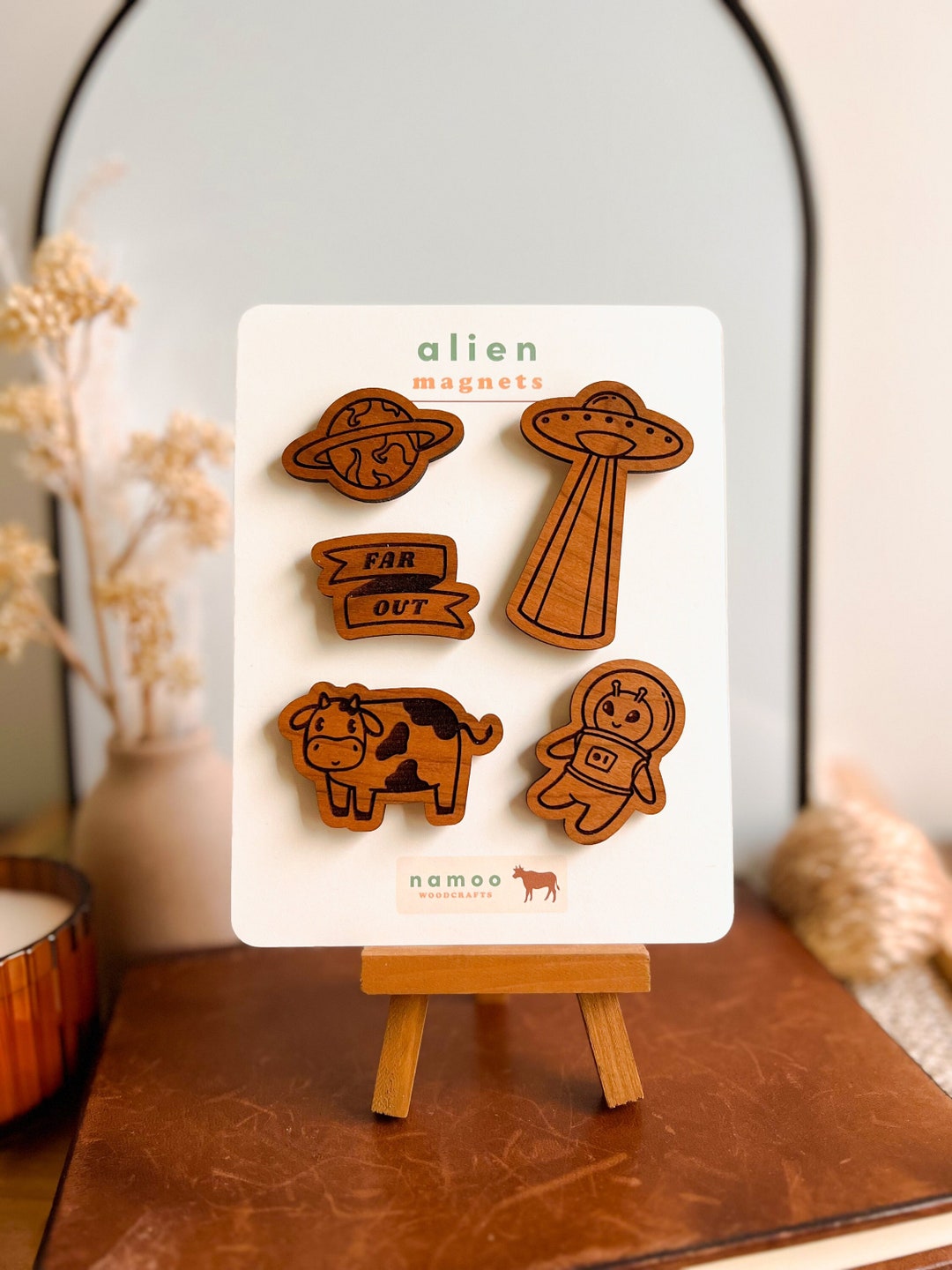 Little Alien Magnet Set Cute Wooden Space Themed Magnets - Etsy
