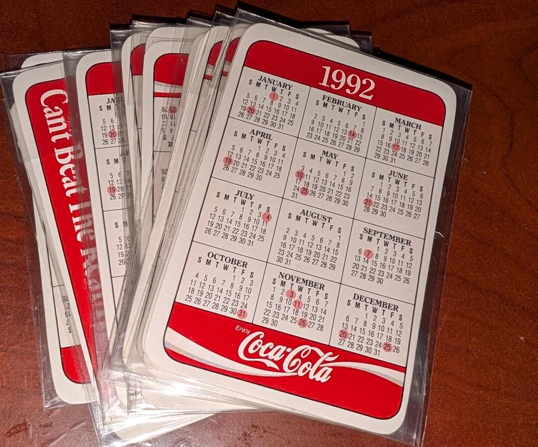 Vintage 1992 Coca Cola Promotion Calendars Mini Plastic in Sleeve Covers - LOT OF 28 - Etsy