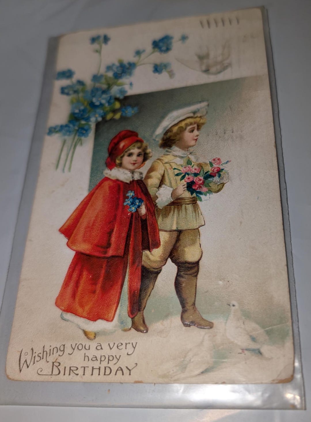Antique Victorian Happy Birthday Postcard Boy Girl Chromo Embossed ...