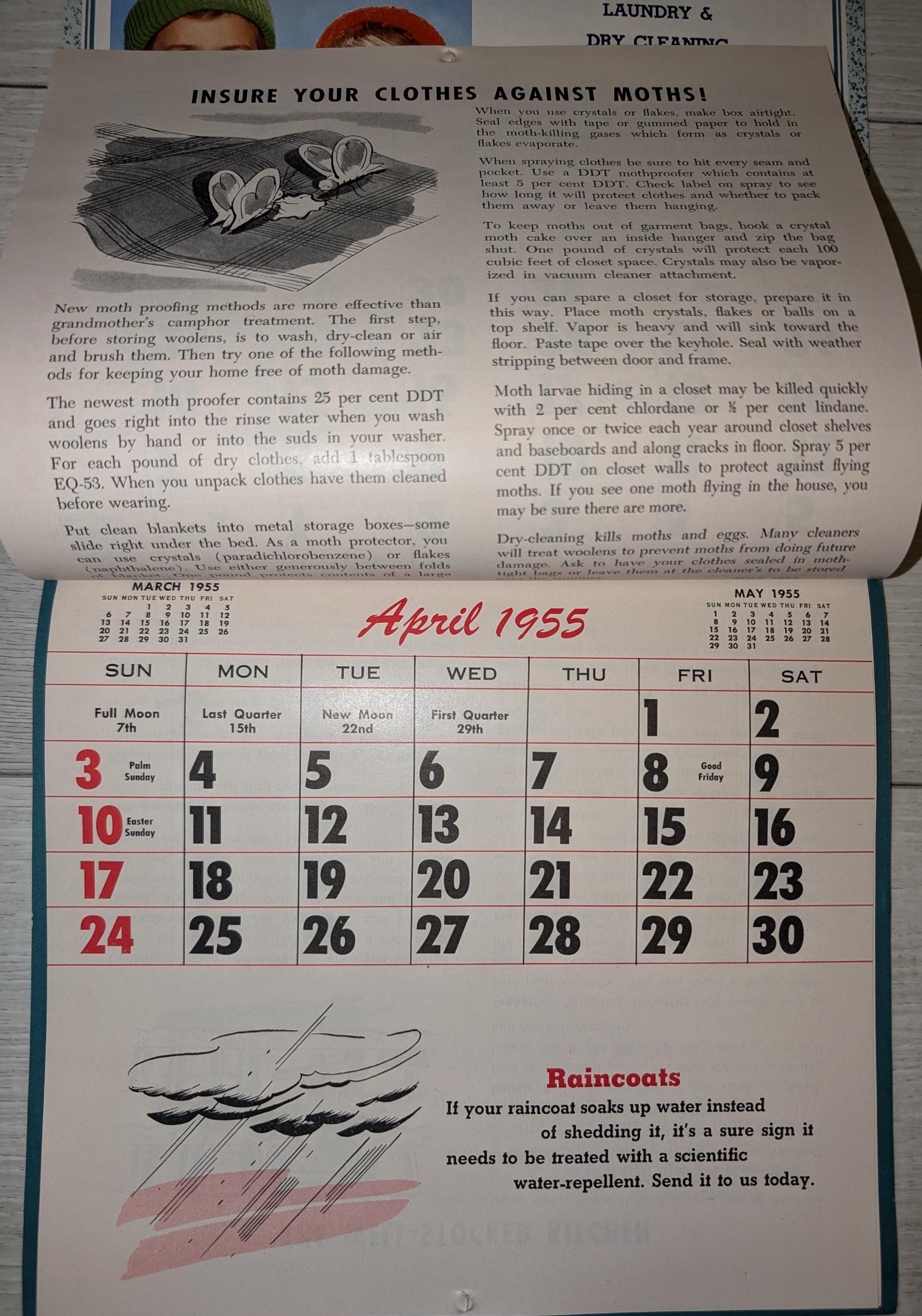 Vintage 1955 Calendar - Kids With Puppy - National Laundry & Cleaners ...