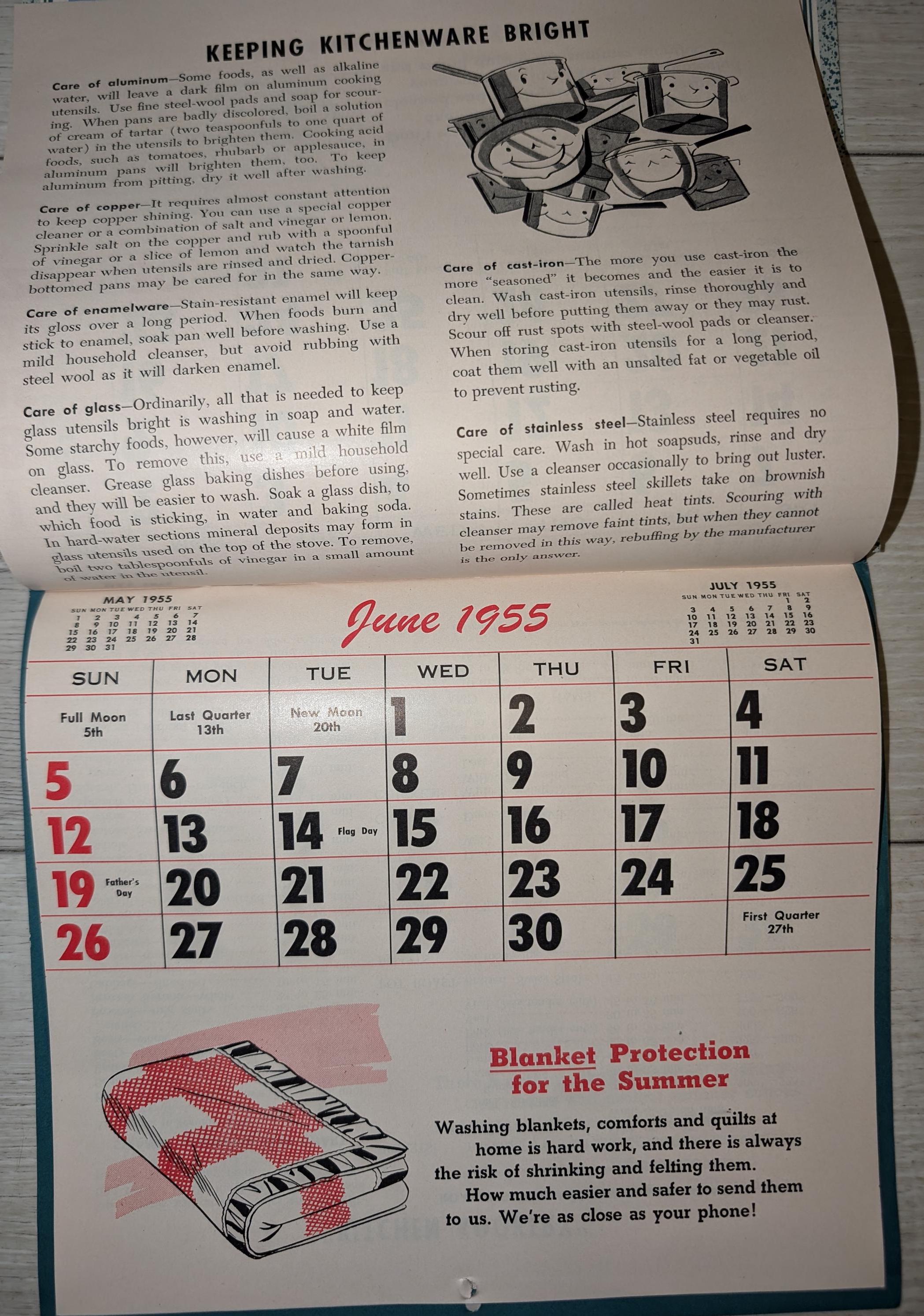 Vintage 1955 Calendar - Kids With Puppy - National Laundry & Cleaners ...