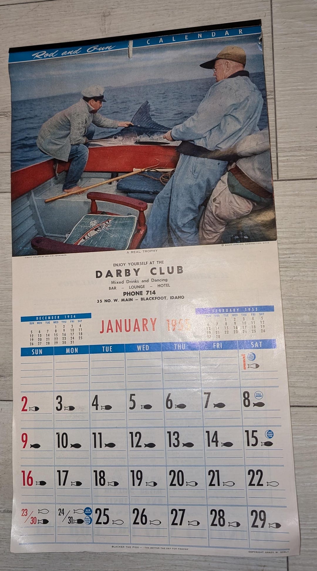 Vintage 1955 Darby Club Calendar Rod & Gun Calendar Blackfoot Idaho ...