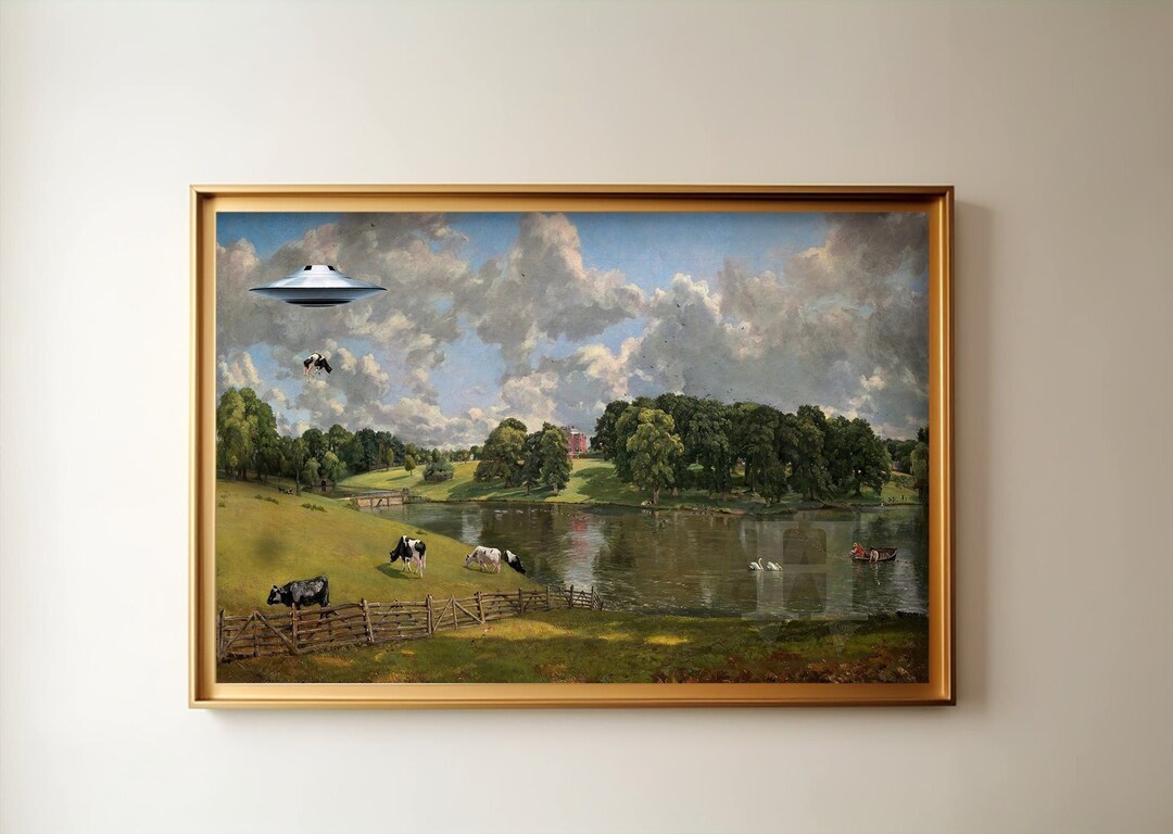 Altered Vintage Art Printable UFO Painting UFO Art - Etsy