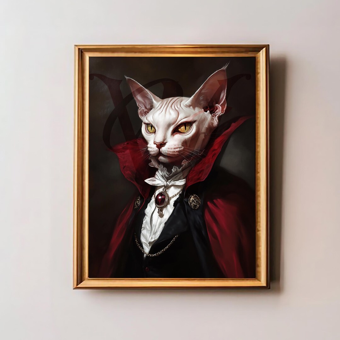 Count Catula Halloween Art Print, Vampire Sphynx Cat Portrait, Gothic ...