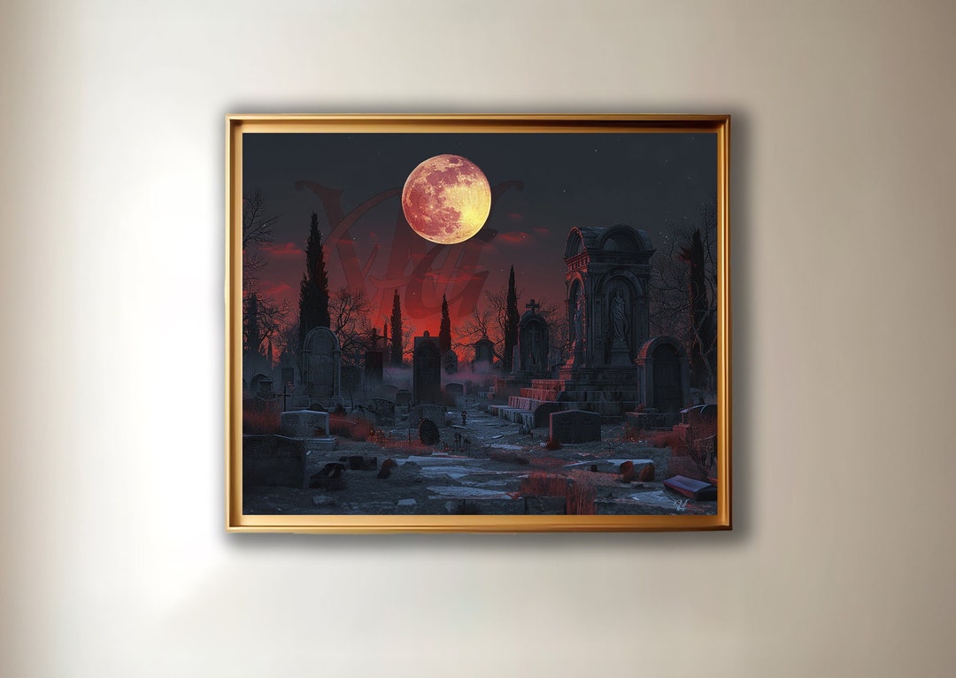 The Blood Moon Arisen, Cemetery Under the Blood Moon Poster, Cemetery ...