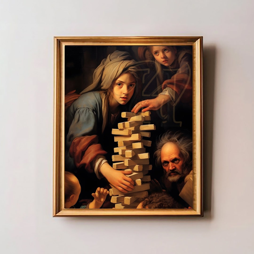 Tumbling Tower Vintage Toy Wall Art, Tower Construction Retro Toy ...