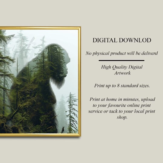 Bigfoot in the Mist, Bigfoot Printable Wall Art,digital Print, Bigfoot ...