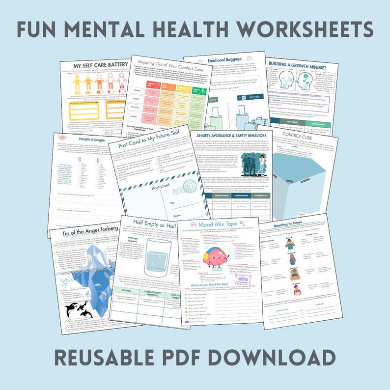 Mental Health Worksheet Bundle | Therapy Worksheets for Self-discovery ...