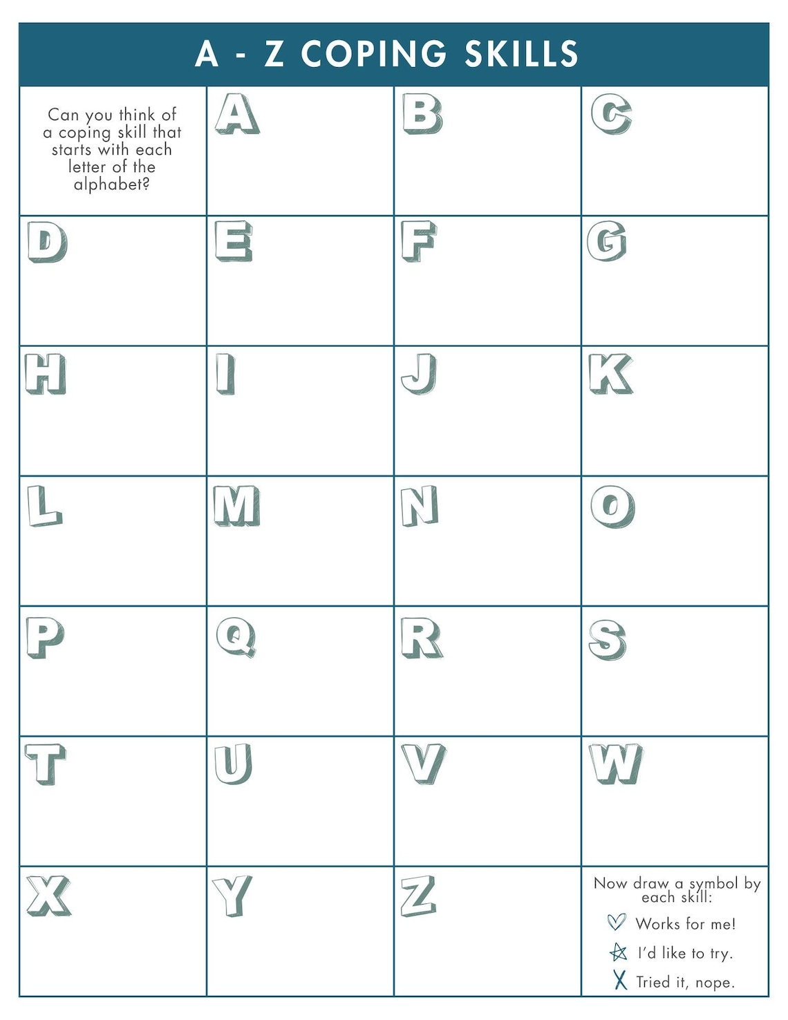 A–Z Coping Skills Worksheet | Mental Health Printable for Teens ...