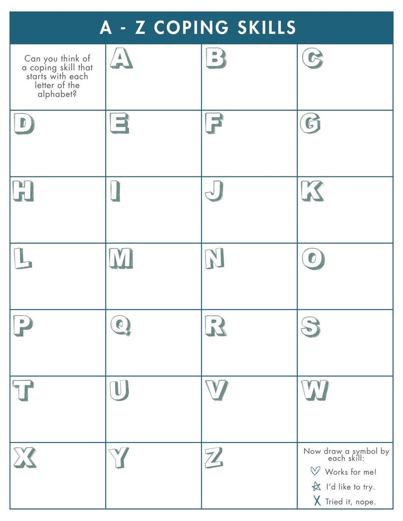 A–Z Coping Skills Worksheet | Mental Health Printable for Teens ...