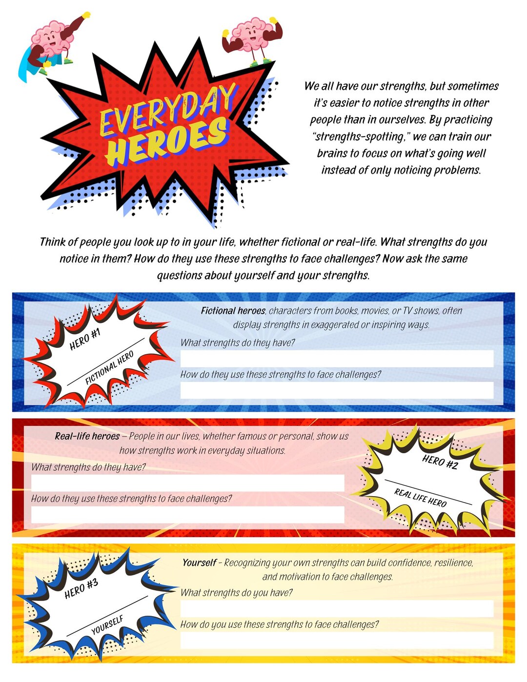 Everyday Heroes | Comic Book-themed Mental Health Worksheet | Strengths ...