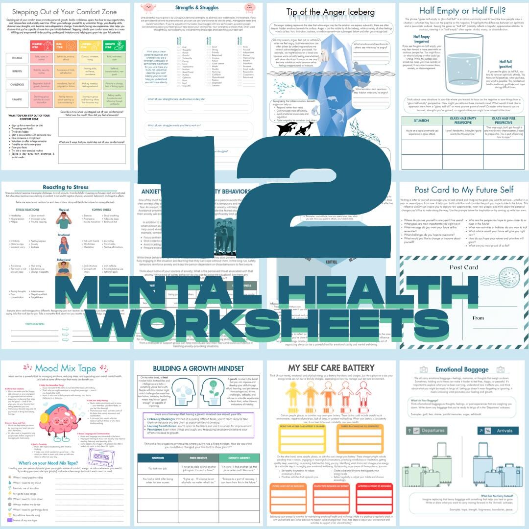 Mental Health Worksheet Bundle | Therapy Worksheets for Self-discovery ...