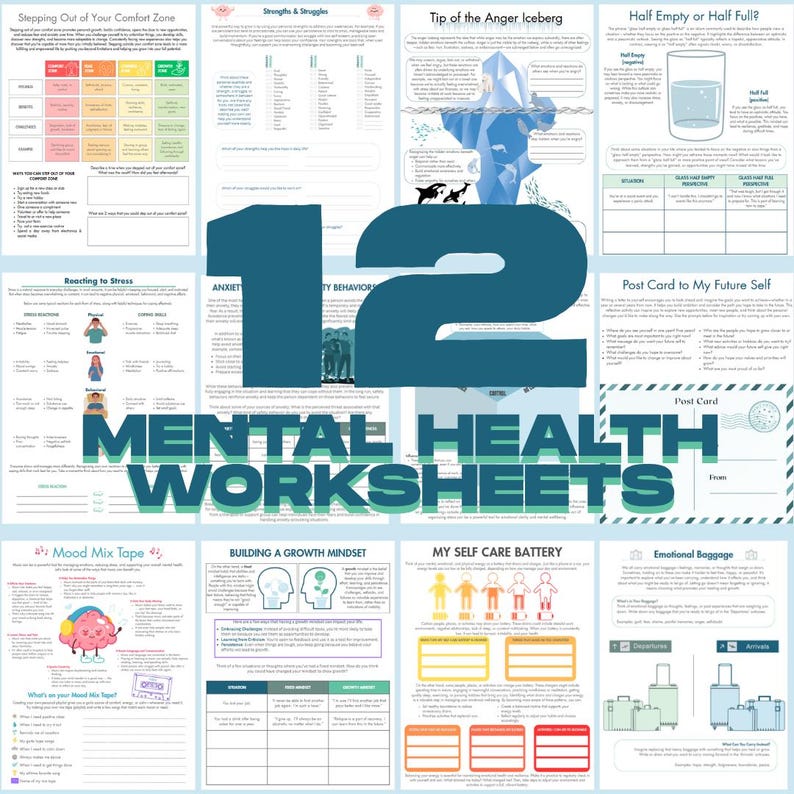 Mental Health Worksheet Bundle | Therapy Worksheets for Self-discovery ...