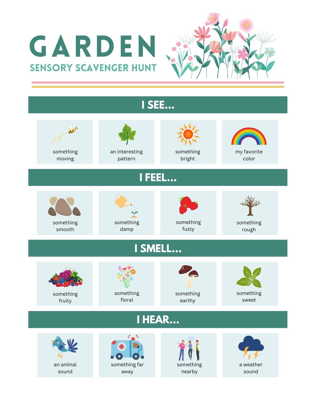 Sensory Garden Scavenger Hunt | Printable Nature Activity for Kids ...