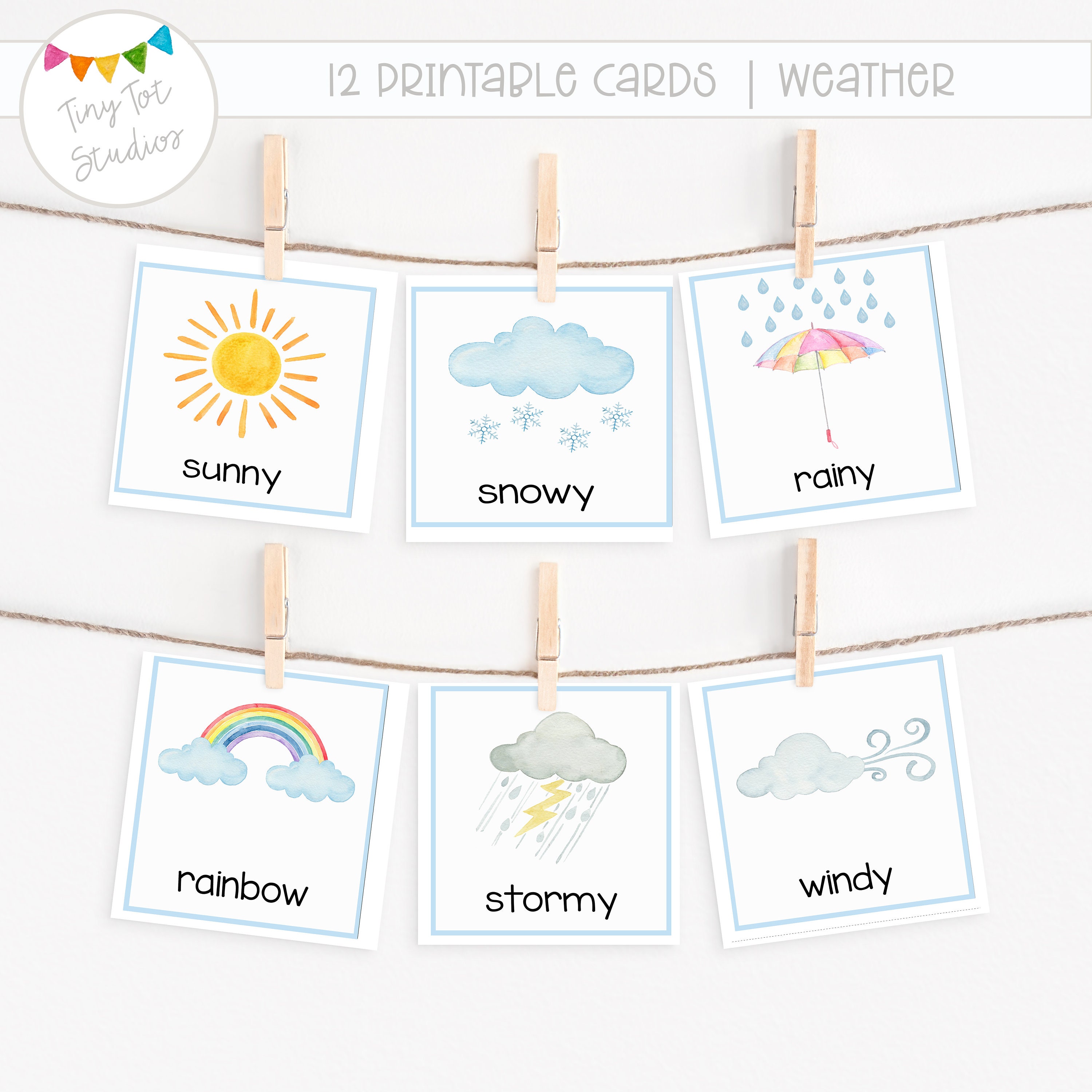 12 Weather Cards | Educational Flash Cards | Pre-school | Kindergarten ...