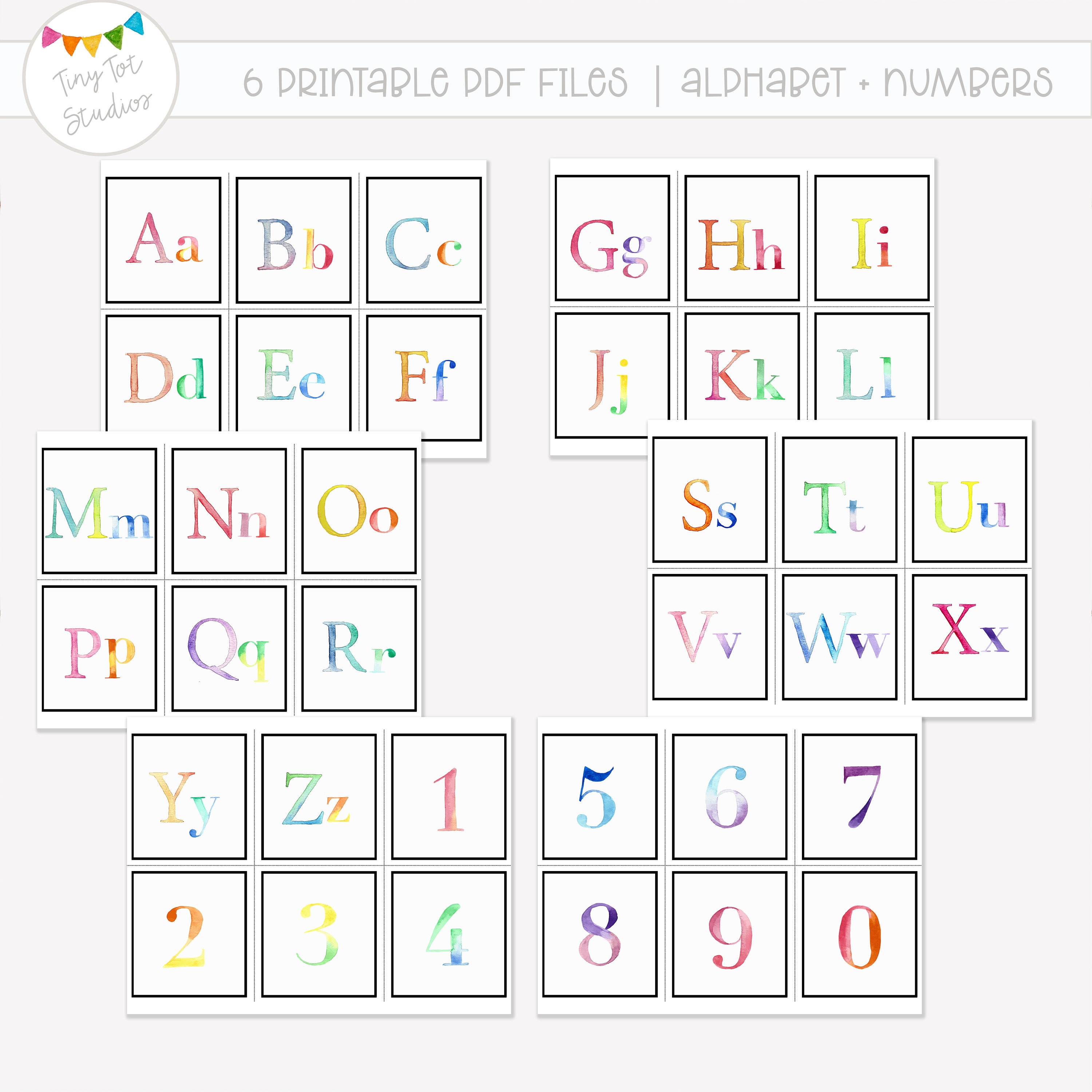 36 Watercolor Alphabet and Number Flash Cards Educational Cards Pre ...