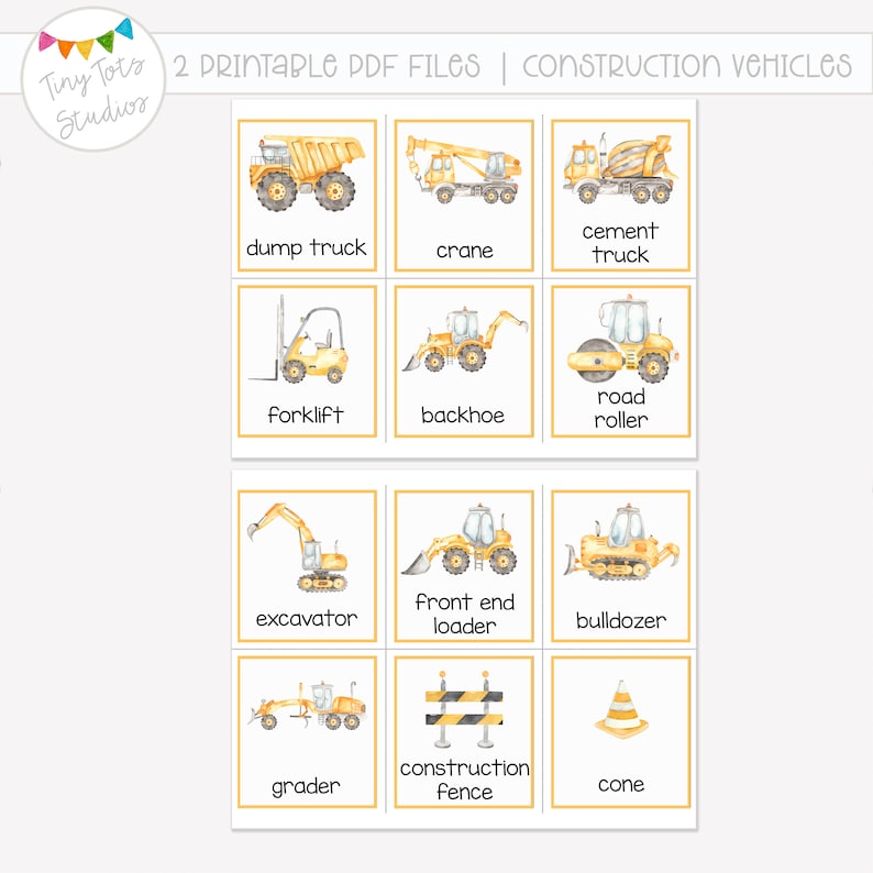 12 Construction Vehicle Flash Cards | Educational Flash Cards | Pre ...