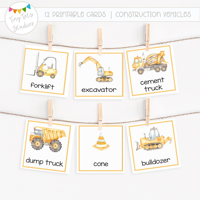 12 Construction Vehicle Flash Cards | Educational Flash Cards | Pre ...
