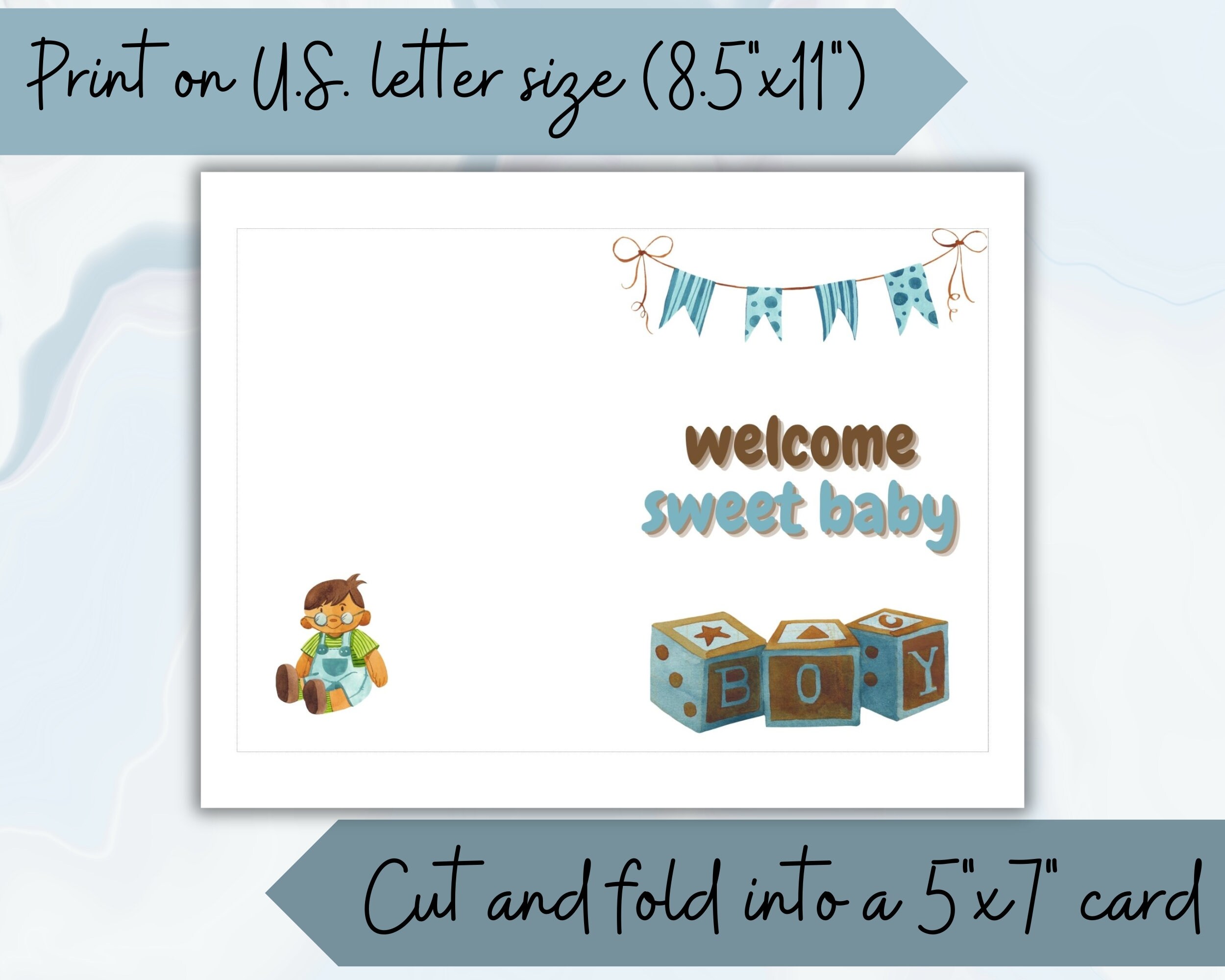 Welcome Baby Boy Card, Digital Card, Printable Card, Downloadable ...