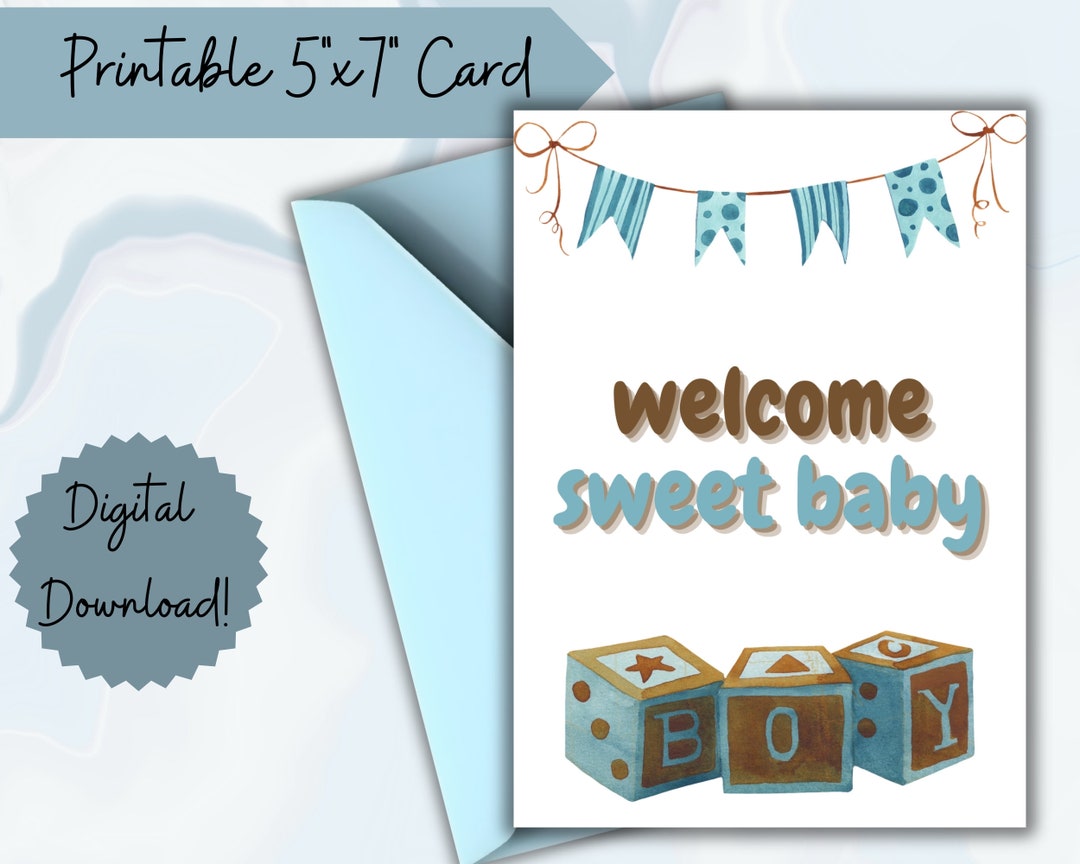 Welcome Baby Boy Card, Digital Card, Printable Card, Downloadable ...