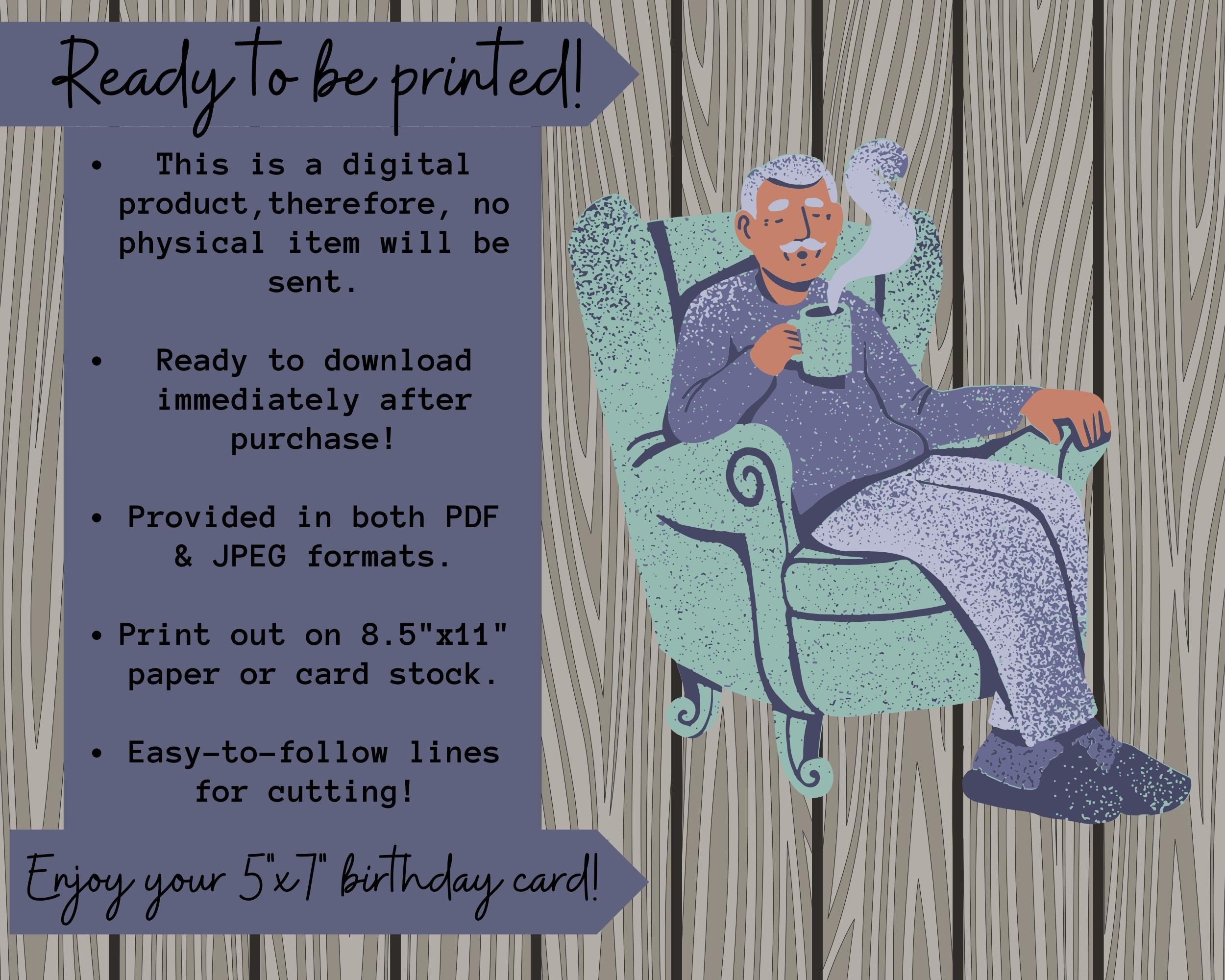 Happy Birthday Card, Old Man, Digital Birthday Card, Printable Card ...