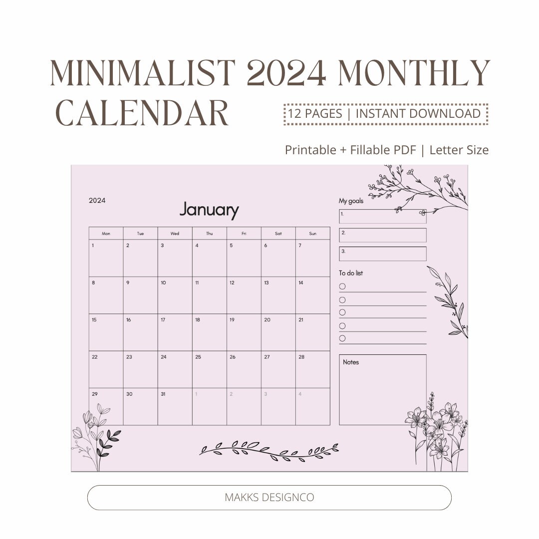 Editable 2024 Monthly Calendar, Back to School, Teacher Calendar, 12 ...