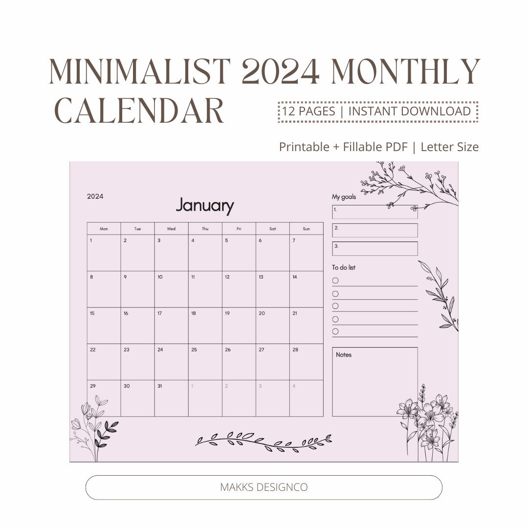 Editable 2024 Monthly Calendar, Back to School, Teacher Calendar, 12 ...