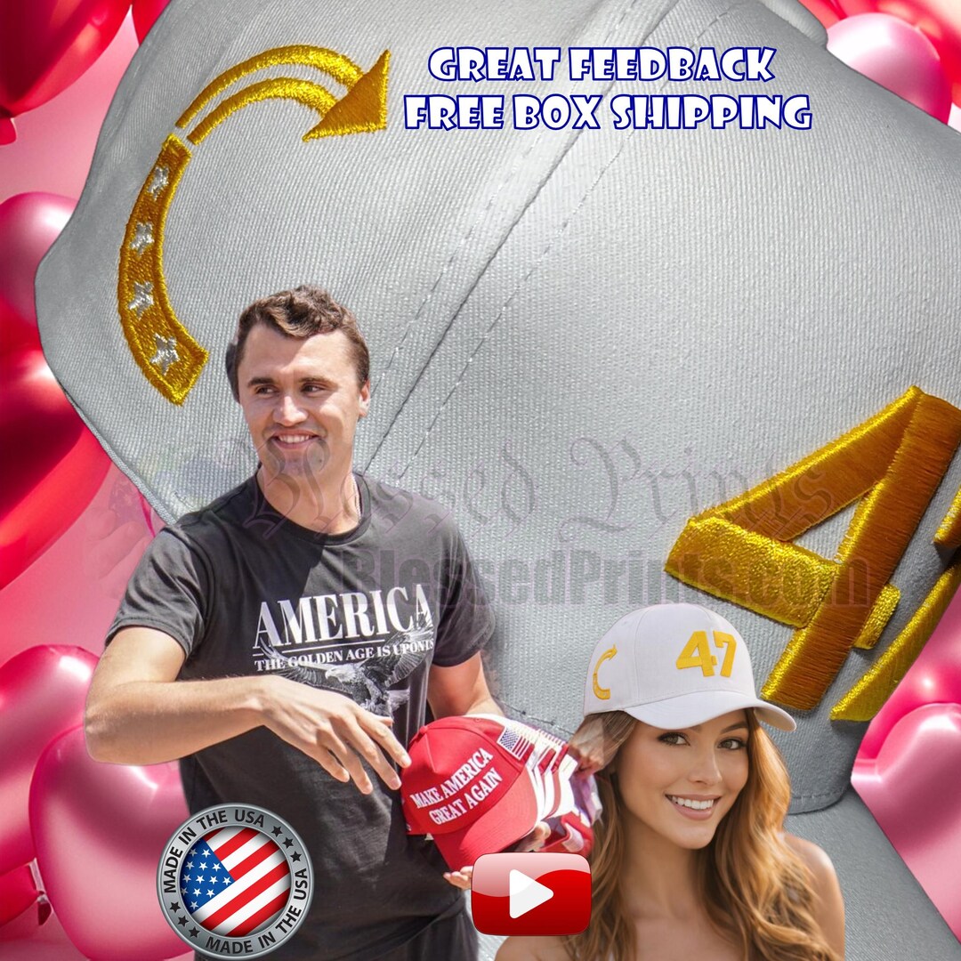 Charlie Kirk 47 White Hat Cap Shiney Gold Make America Great Again ...