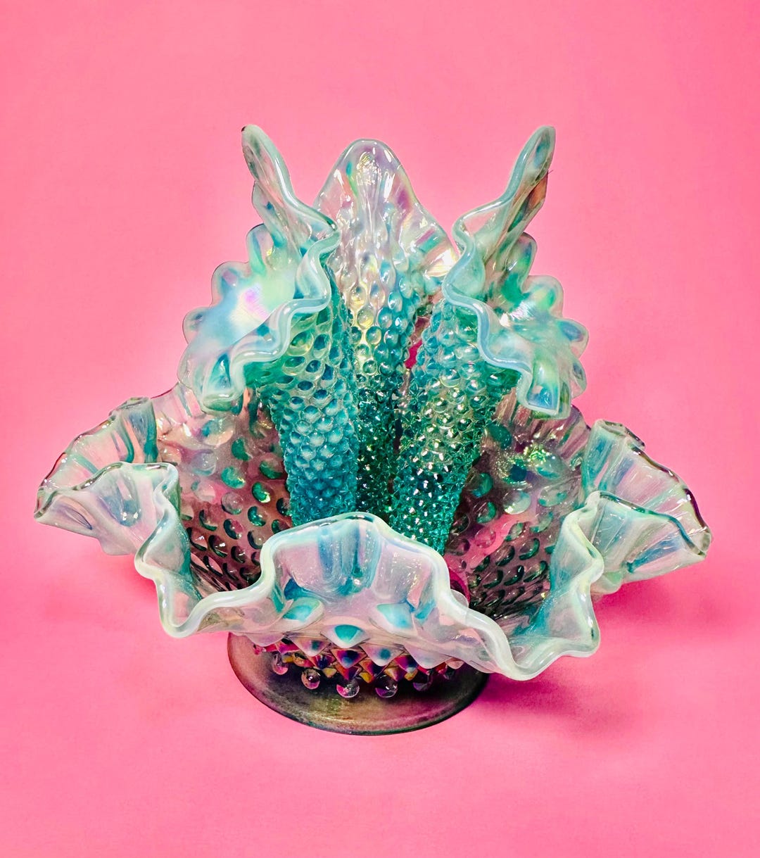 Fenton Blue Iridescent Hobnail Epergne - Etsy