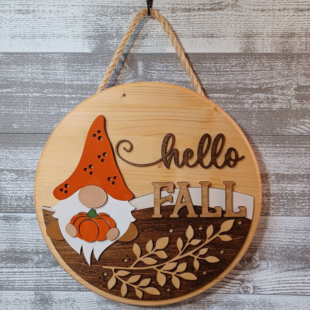 Hello Fall Gnome. Wood Welcome Sign and Door Hanger. Farmhouse Decor ...